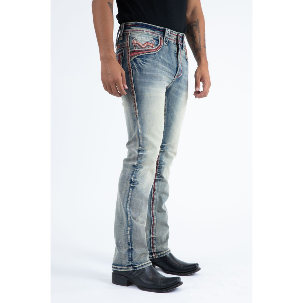 Men's Light Slim Boot Cut Red Triple Stitch Signature Pocket Denim Pan ...