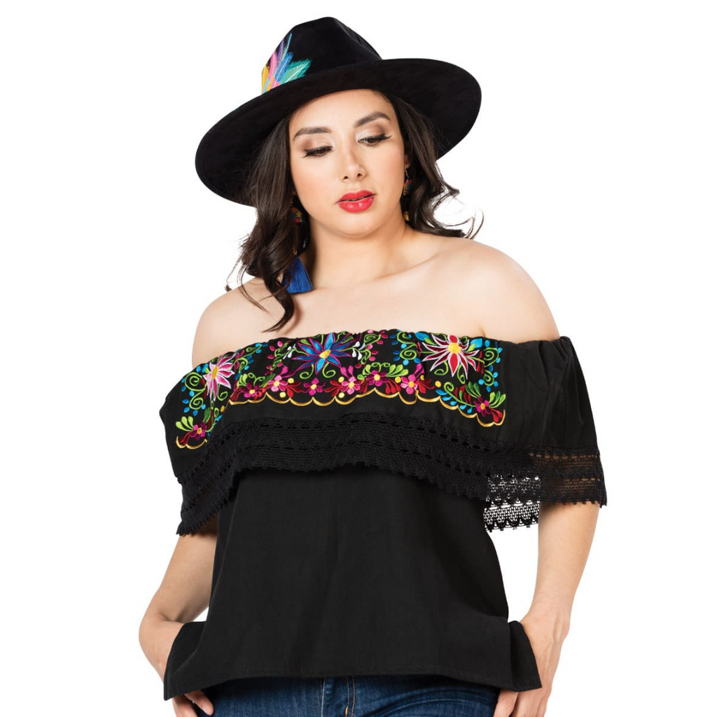 Off the Shoulder Mexican Ranchera Top - Black – MexWest