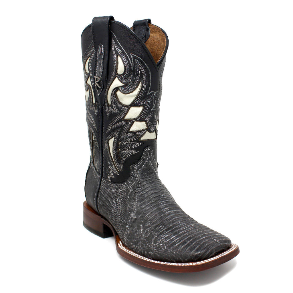 Ranchers Rustic Black Teju Lizard Square Toe Cowboy Boots – MexWest